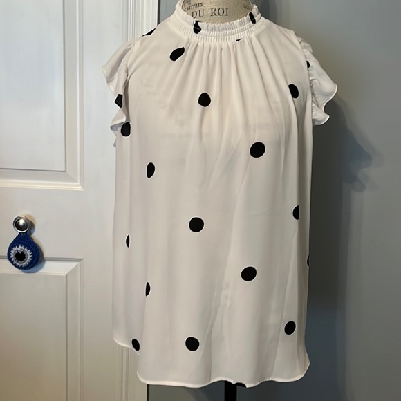 LOFT | Tops | Loft Ruffle Neck Flutter Sleeve Polka Dot Top | Poshmark
